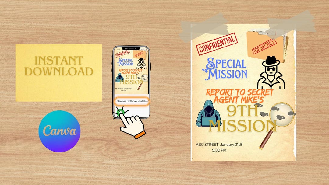 Spy Party Invitation – Secret Agent Birthday Invitation – Printable Spy ...