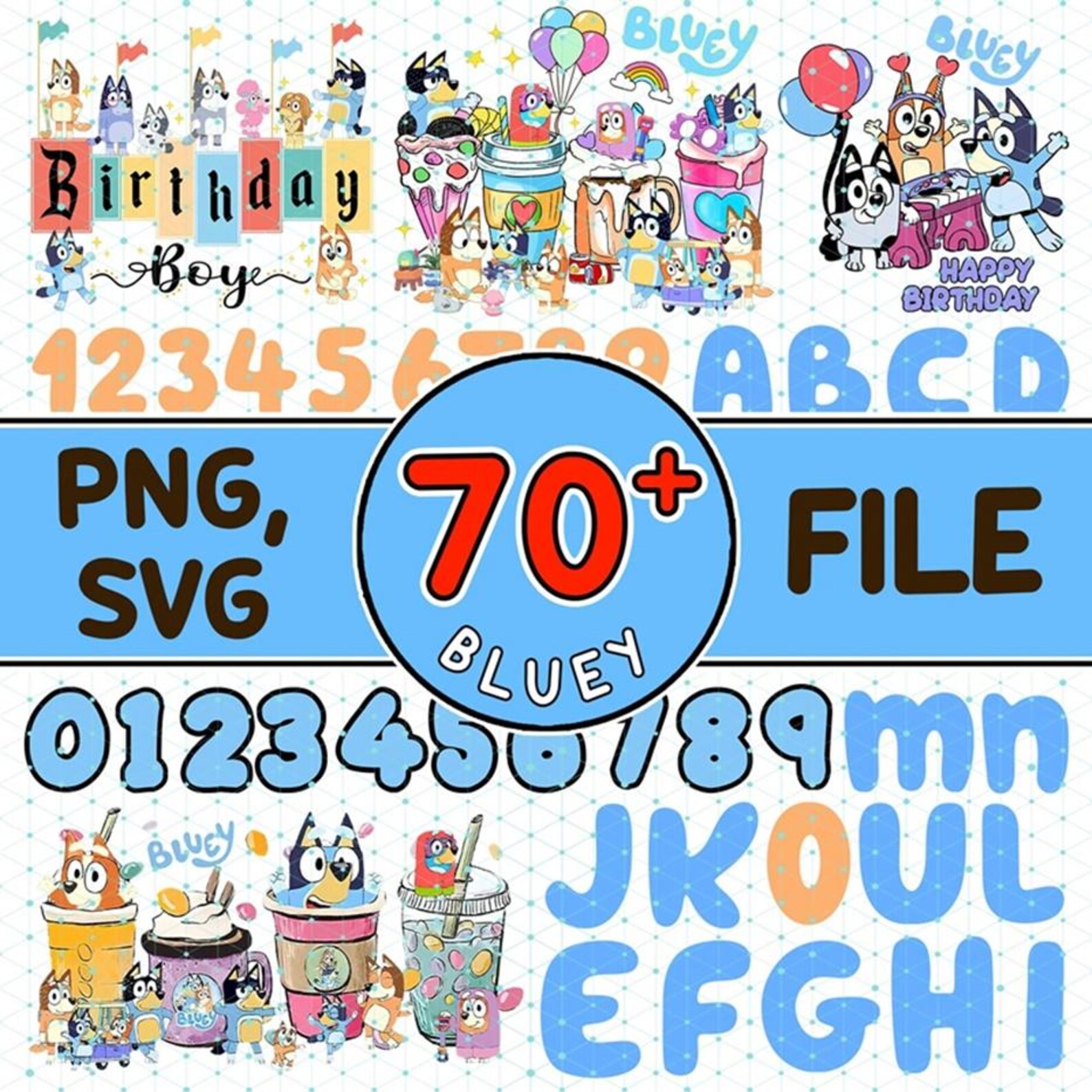 80 Bluey Birthday Png Bundle, Bluey Bingo Birthday Svg, Bluey Birthday ...
