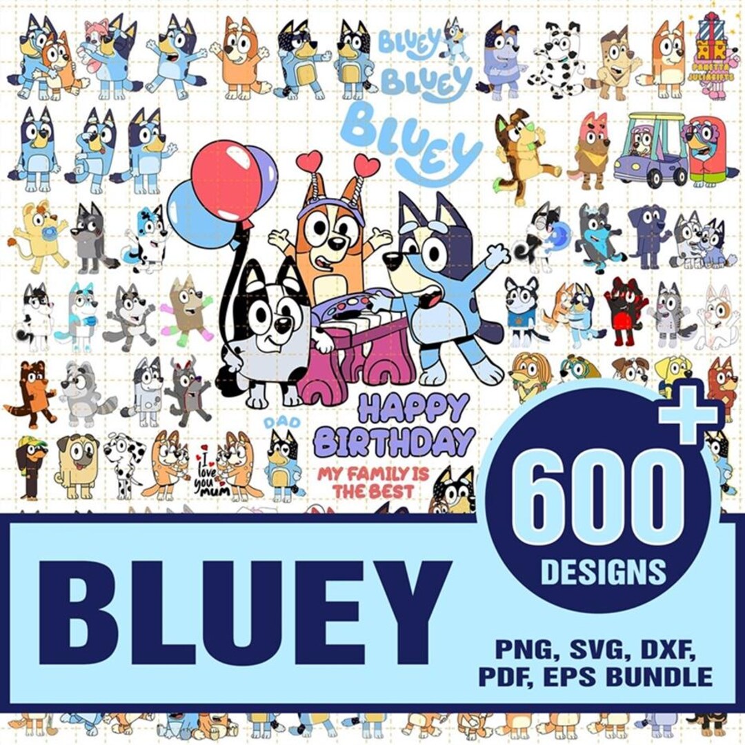 600 Bluey Theme Pack, Bluey Png Bundle, Cut Files, Bluey Clipart Pngs ...