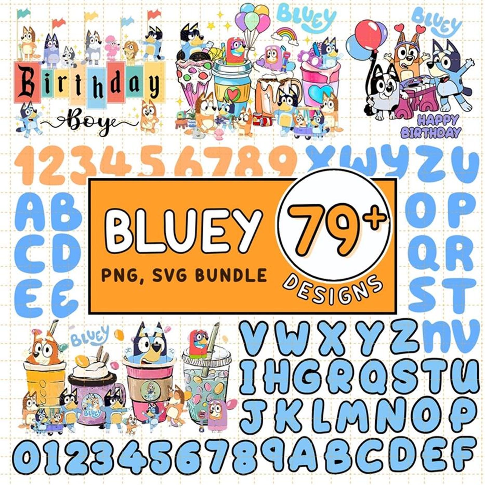 80 Bluey Birthday Png Bundle, Bluey Bingo Birthday Svg, Bluey Birthday ...