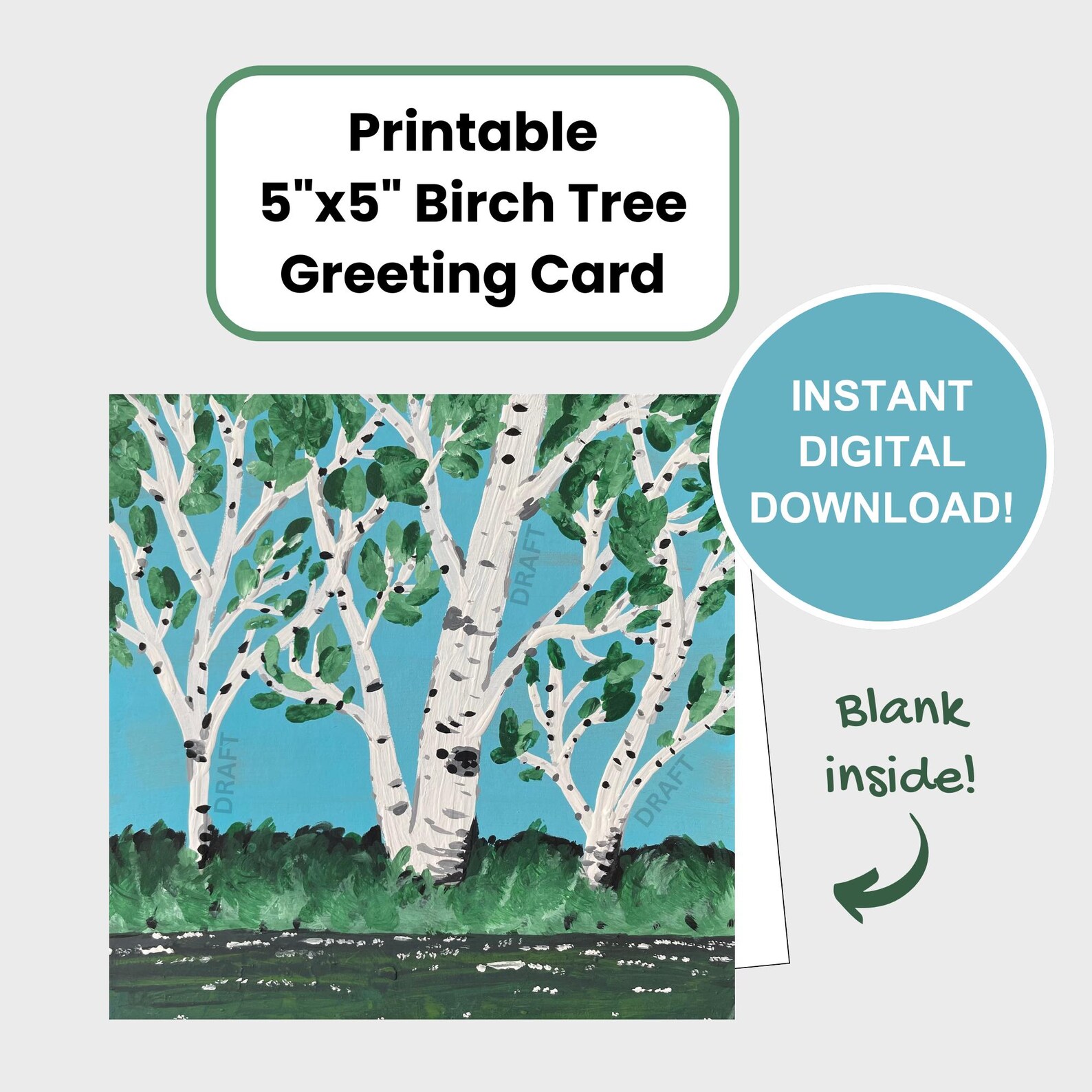 Printable 5x5 Birch Tree Greeting Card, Nature Lover, Birch Trees ...