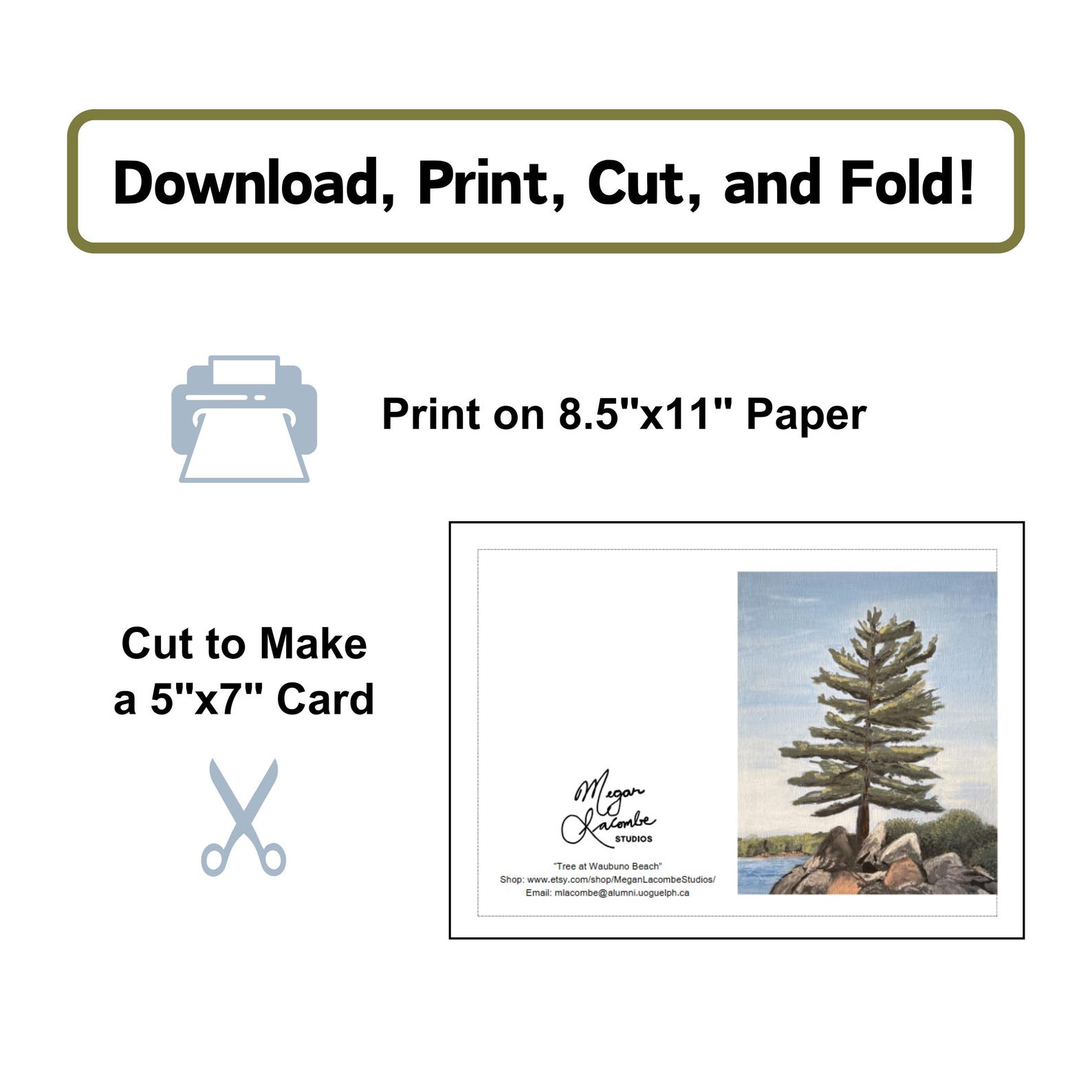 Printable Windswept Tree Greeting Cards, Tree Painting Greeting Cards ...