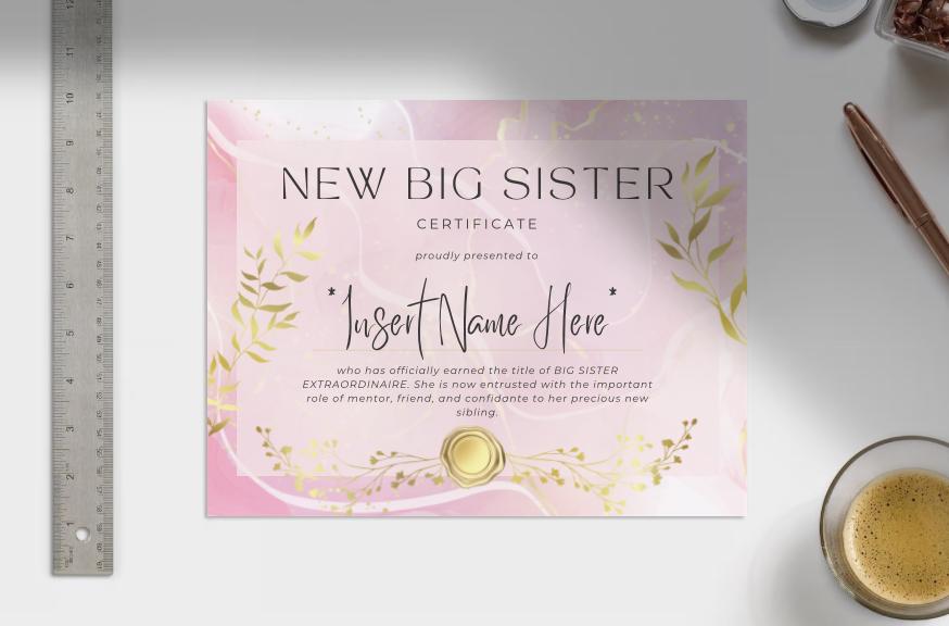 Big Sister Certificate Printable | Editable Sibling Announcement ...