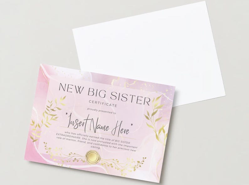 Big Sister Certificate Printable | Editable Sibling Announcement ...