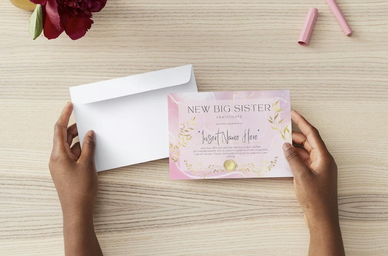 Big Sister Certificate Printable Editable Sibling Announcement ...