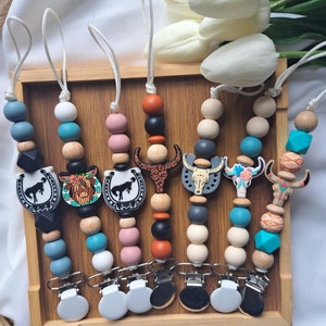 Western Cowboy Pacifier Clip, Binky Clip, Silicone Beaded Paci Clip ...