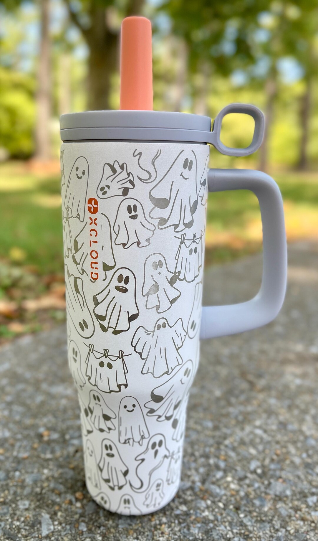 Ghosts Full Wrap Custom 40 Oz. White Laser Engraved Tumbler, Halloween ...