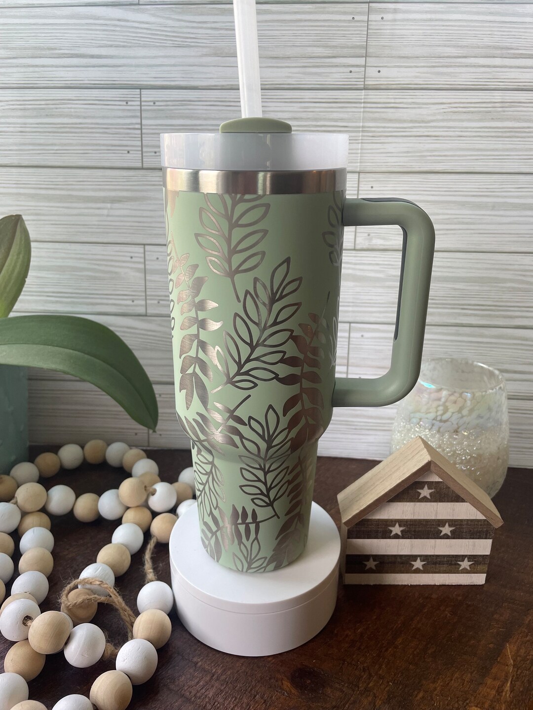 Engraved 40oz Tumbler | Fanley 40oz Tumbler | Floral Tumbler | Leaf ...