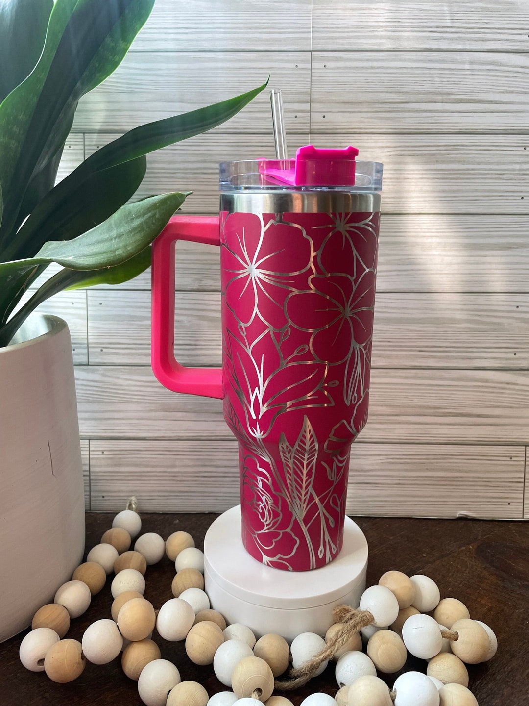 Engraved 40oz Tumbler | Fanley 40oz Tumbler | Floral Tumbler | Plumeria ...