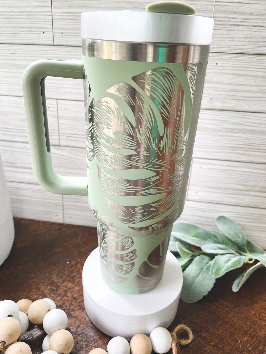Engraved 40oz Tumbler | Fanley 40oz Tumbler | Monstera Tumbler | Leaf ...