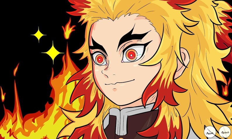 Rengoku Kyojuro Digital Print Line Art and Cell Shading - Etsy