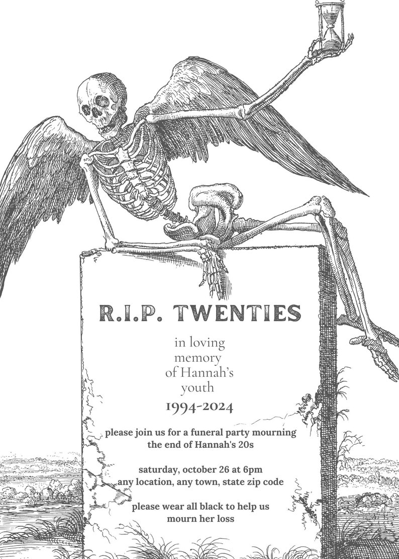 RIP 30s Birthday Party Invitation Canva Free, Digital Download ...