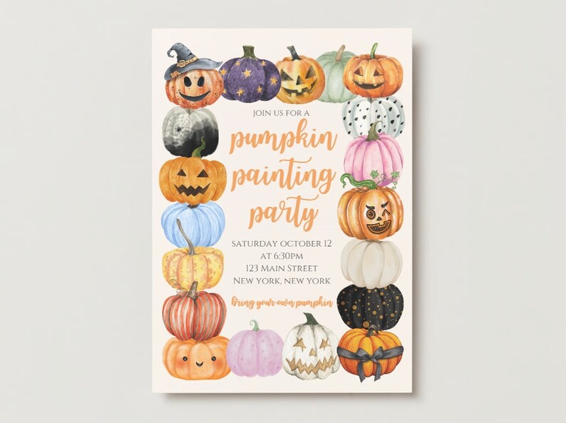 Pumpkin Painting Party Invitation, CANVA PRO, Fall Party, Halloween ...