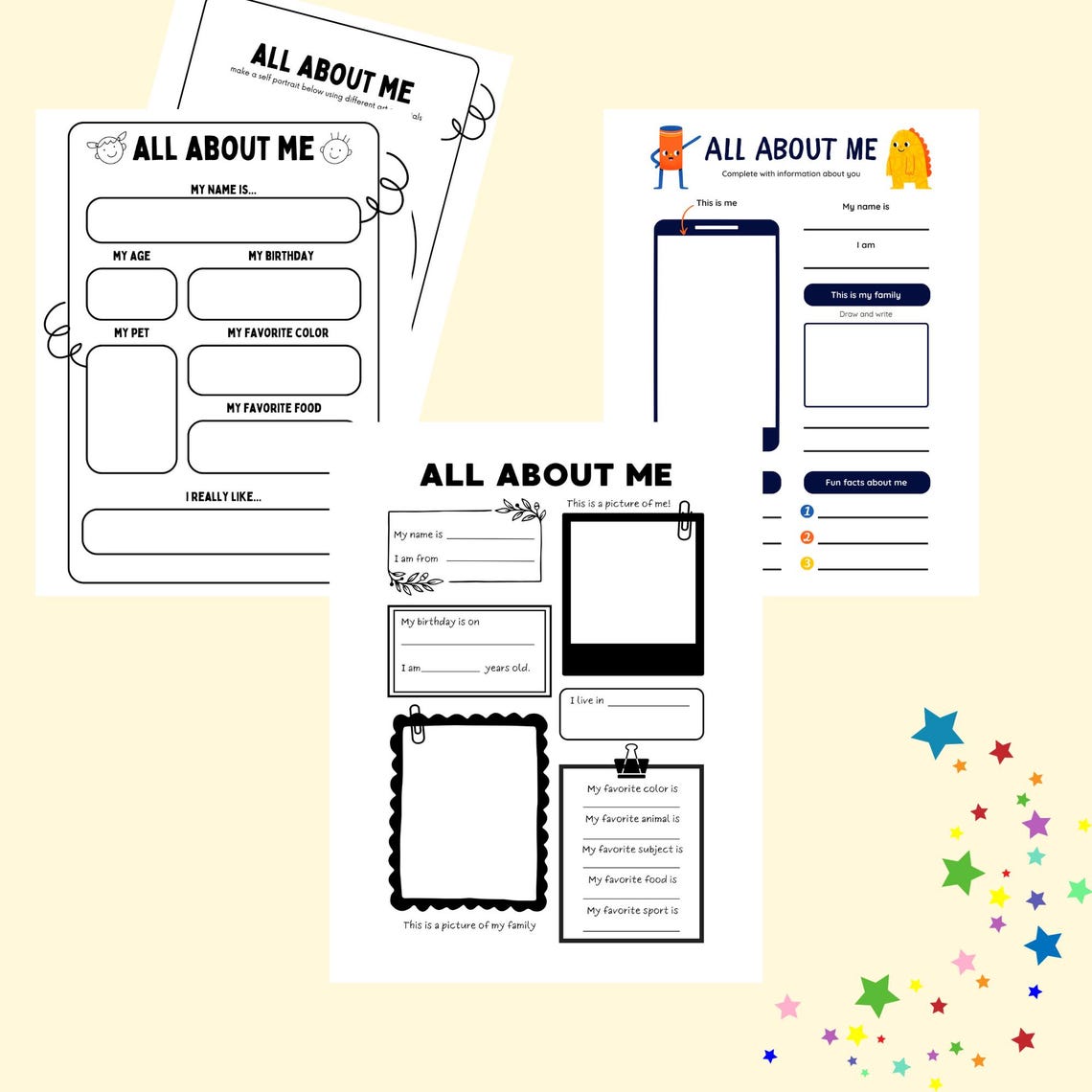 All About Me Poster Set 8 Unique Themes for Kids Printable Activity ...