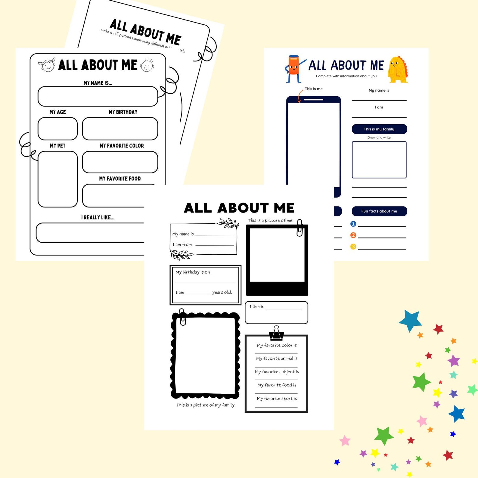 All About Me Poster Set 8 Unique Themes for Kids Printable Activity ...