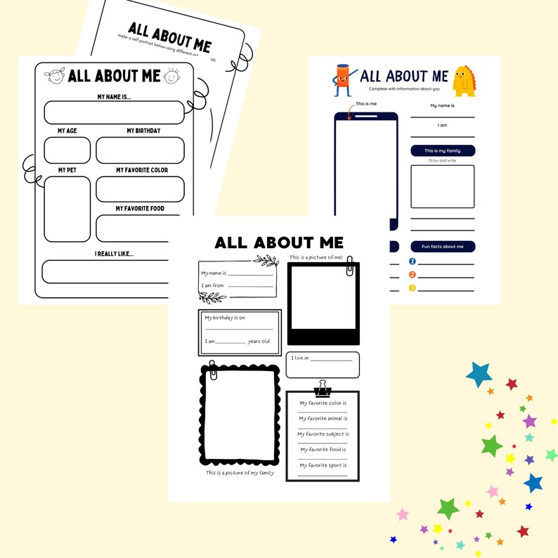 All About Me Poster Set 8 Unique Themes for Kids Printable Activity ...