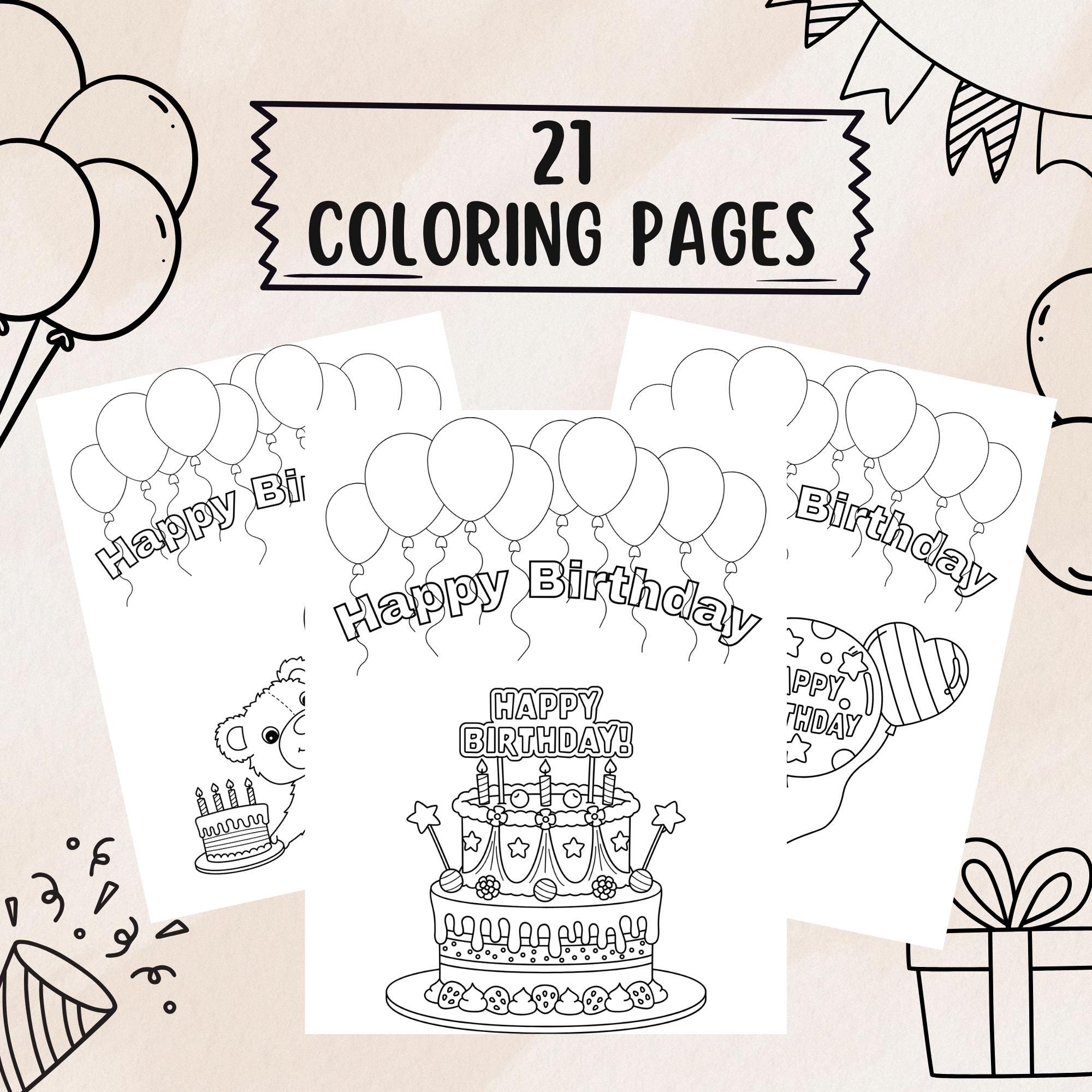 Digital Birthday Coloring Pages Bundle 21 Pages, A4 and US Letter Sizes ...