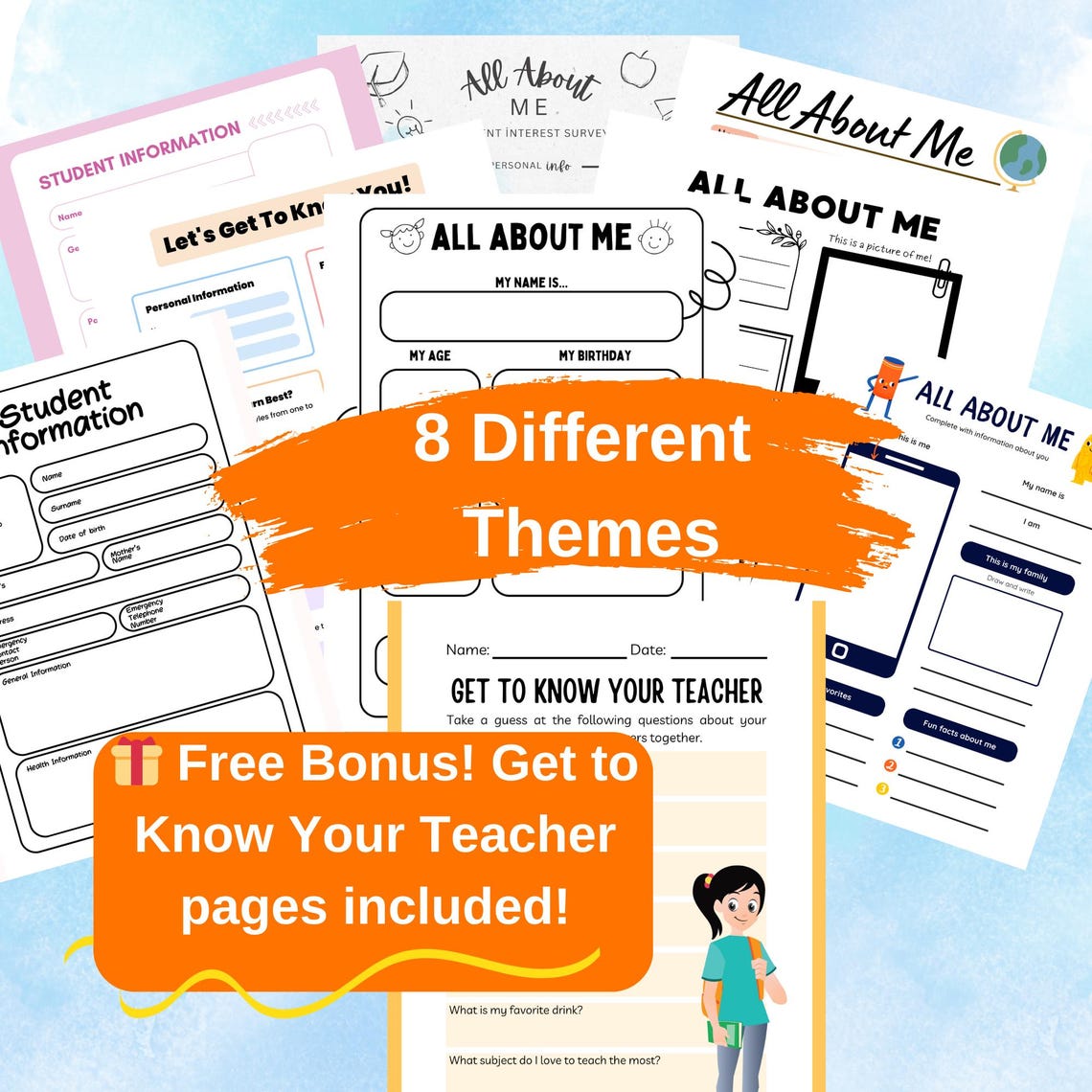 All About Me Poster Set 8 Unique Themes for Kids Printable Activity ...