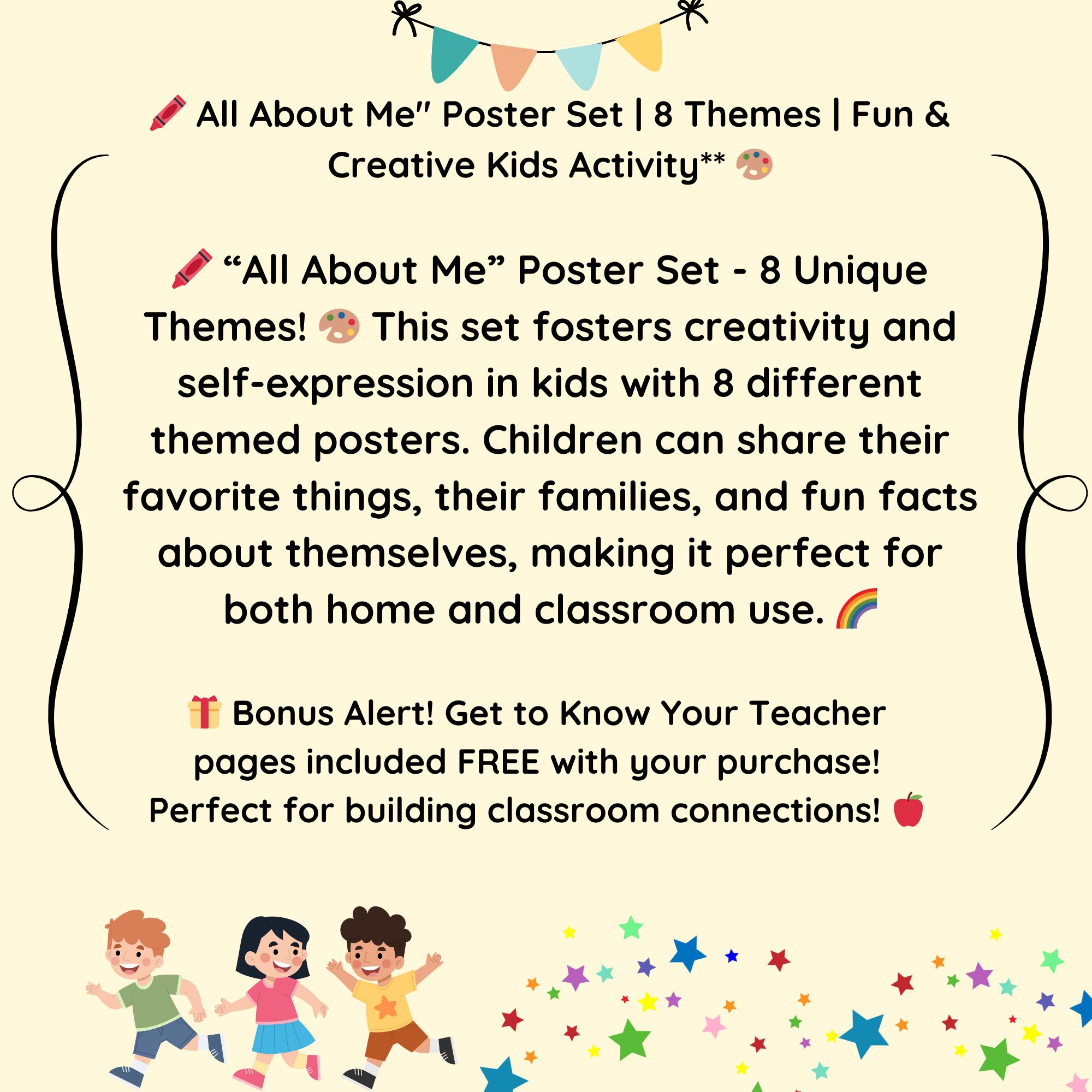 All About Me Poster Set 8 Unique Themes for Kids Printable Activity ...