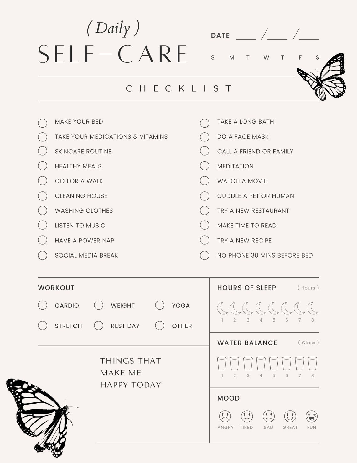 Daily Self-care Checklist for Wellness & Happiness - Etsy