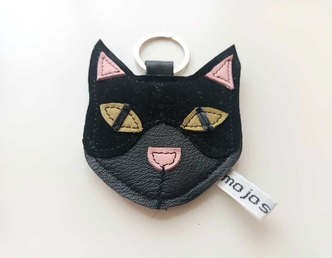 Cat Keychain, Black Cat Keychain, Leather Cat Keychain,leather Cat ...