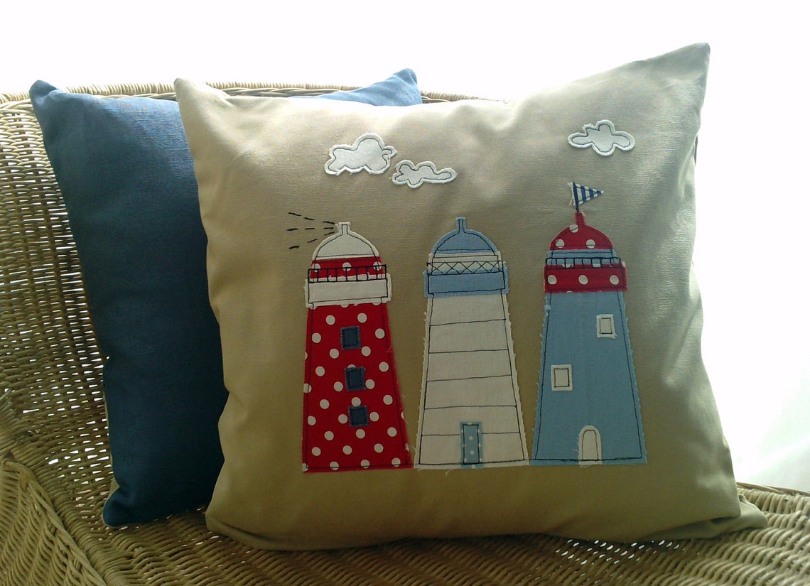 Lighthouse Applique Cushion Cover in Natural Linen.free UK - Etsy