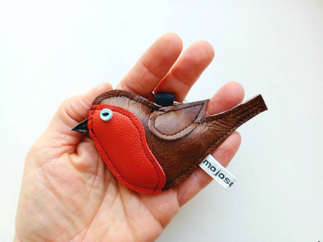 Robin Keyring, Leather Robin Keyring, Christmas Keyring, Christmas ...