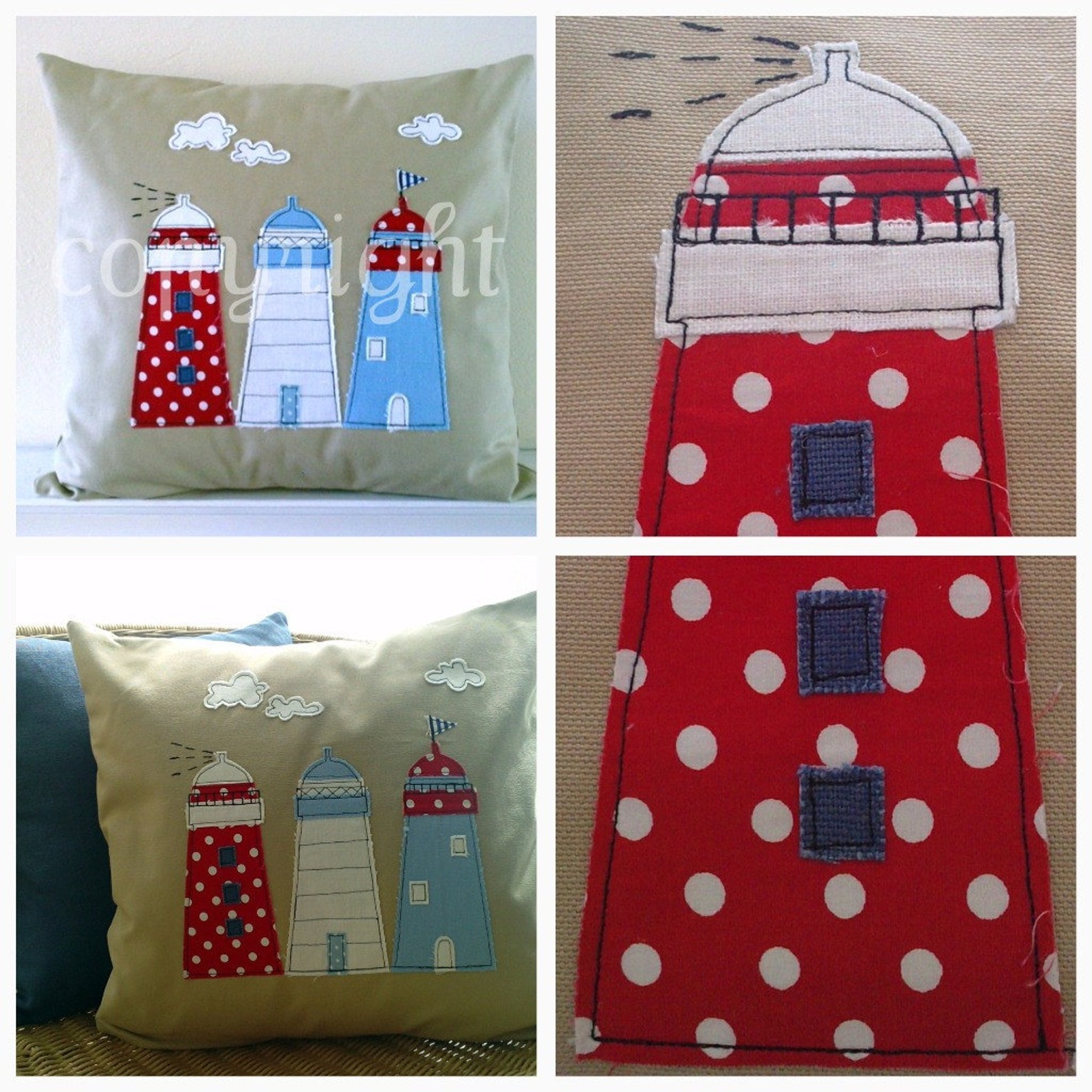 Lighthouse Applique Cushion Cover in Natural Linen.free UK - Etsy