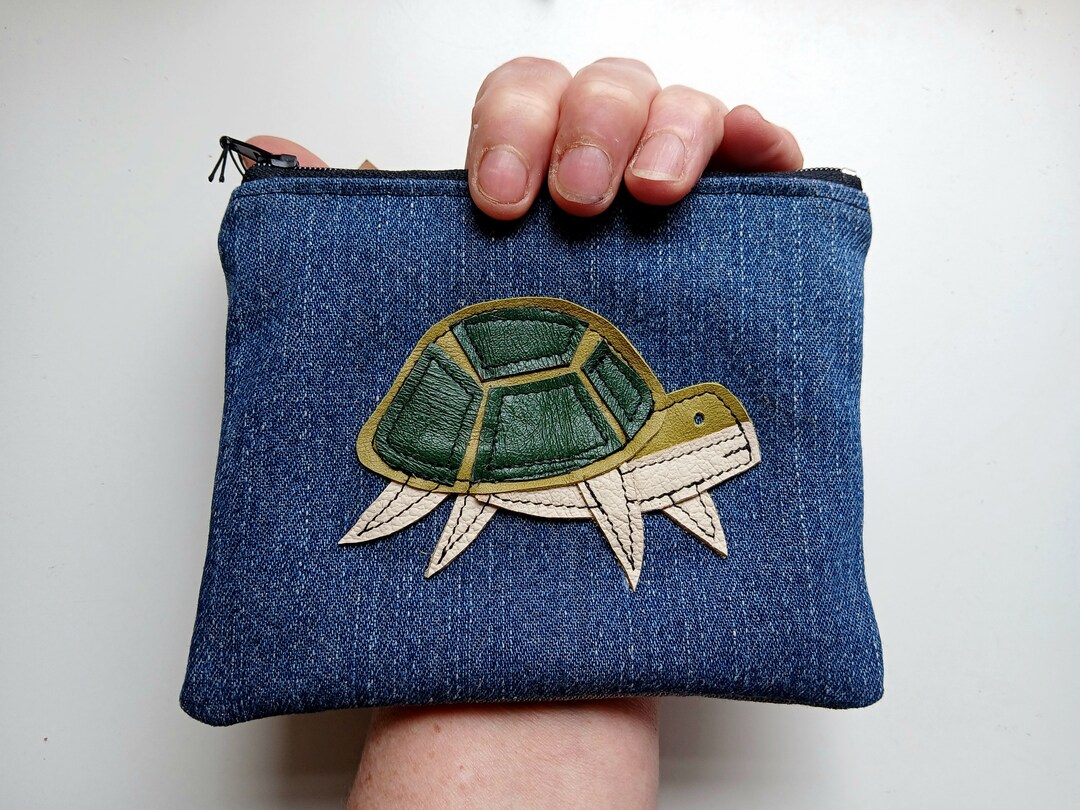 Handmade Denim Turtle Coin Purse: Leather Tortoise Design - Etsy