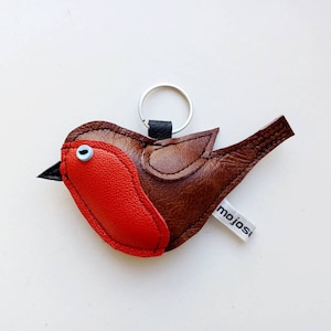 Robin Keyring, Leather Robin Keyring, Christmas Keyring, Christmas ...