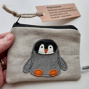 Penguin Coin Purse, Penguin Purse, Penguin Pouch, Natural Linen Purse ...