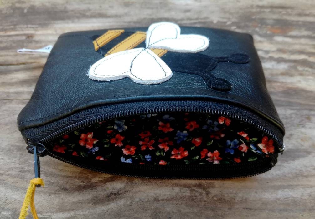 Handmade Bee Coin Purse Black Recycled Leatherbee Pursebee - Etsy UK