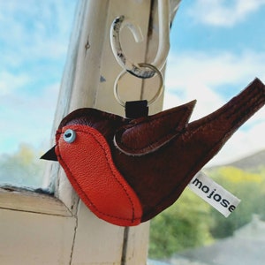 Robin Keyring, Leather Robin Keyring, Christmas Keyring, Christmas ...