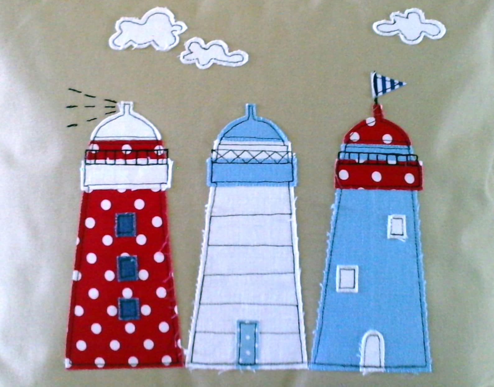 Lighthouse Applique Cushion Cover in Natural Linen.free UK - Etsy