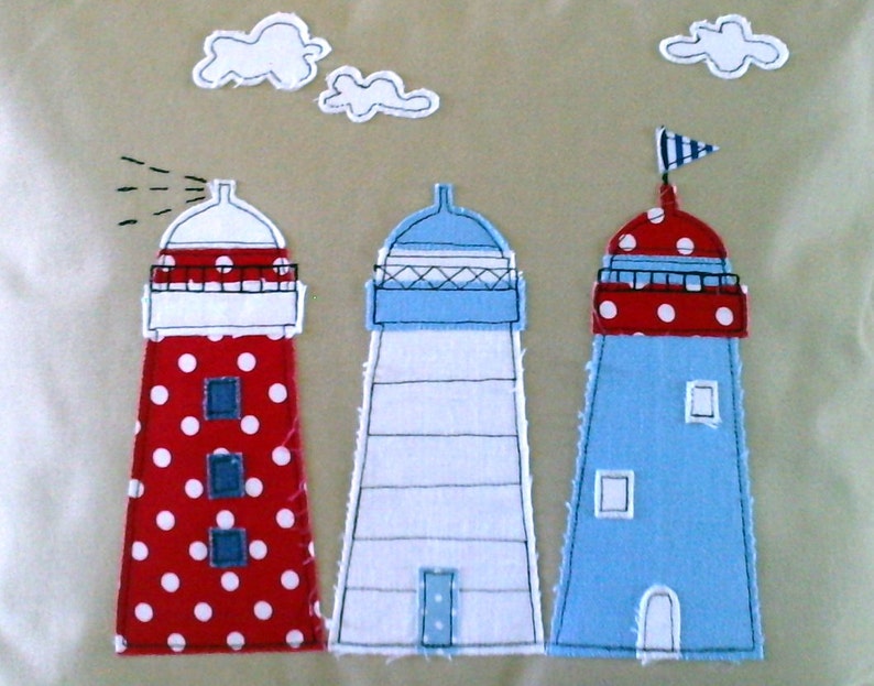 Lighthouse Applique Cushion Cover in Natural Linen.free UK - Etsy