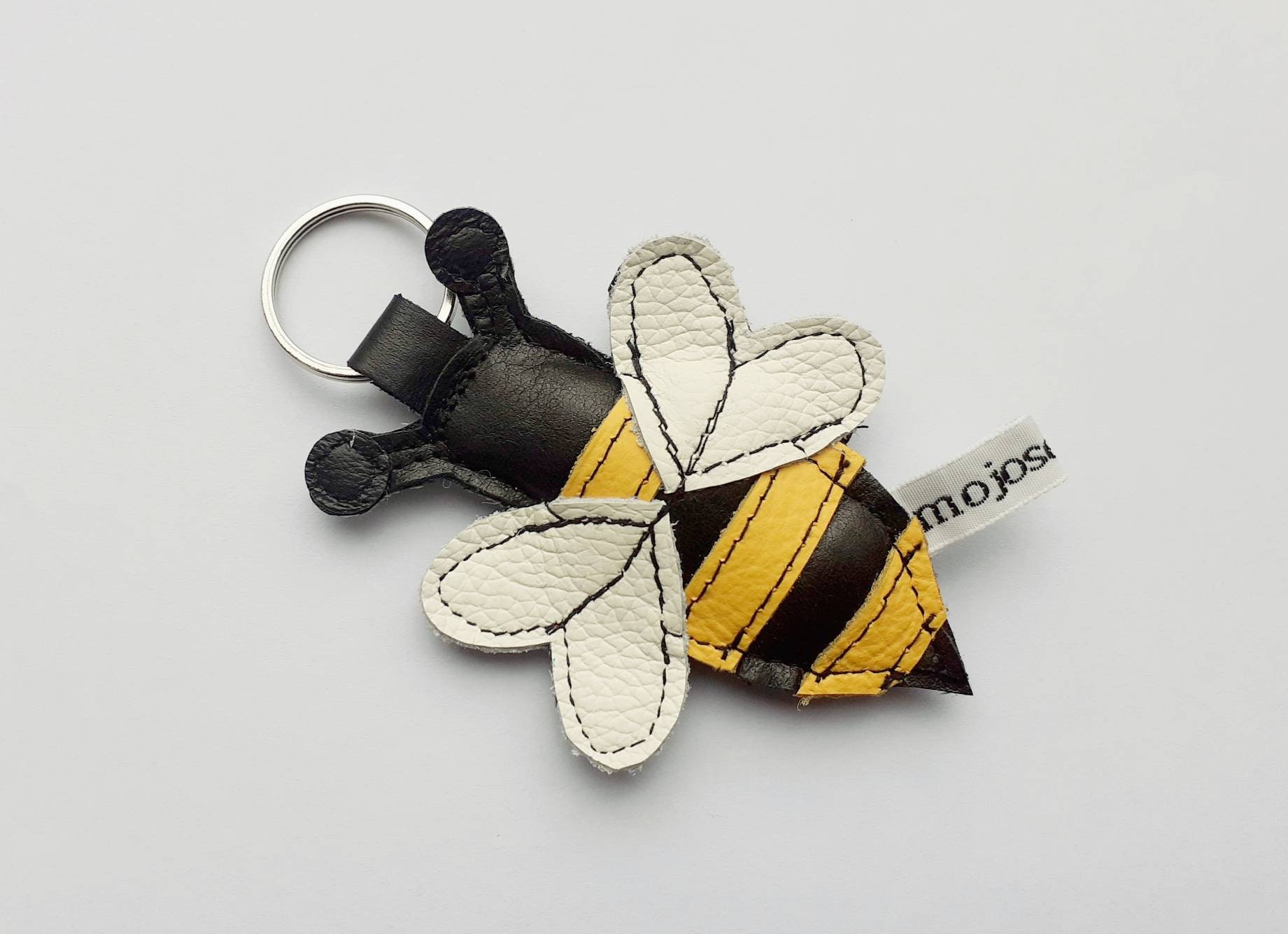 Handmade Recycled Leather Bee Keyring: Black & Yellow Insect Keychain ...