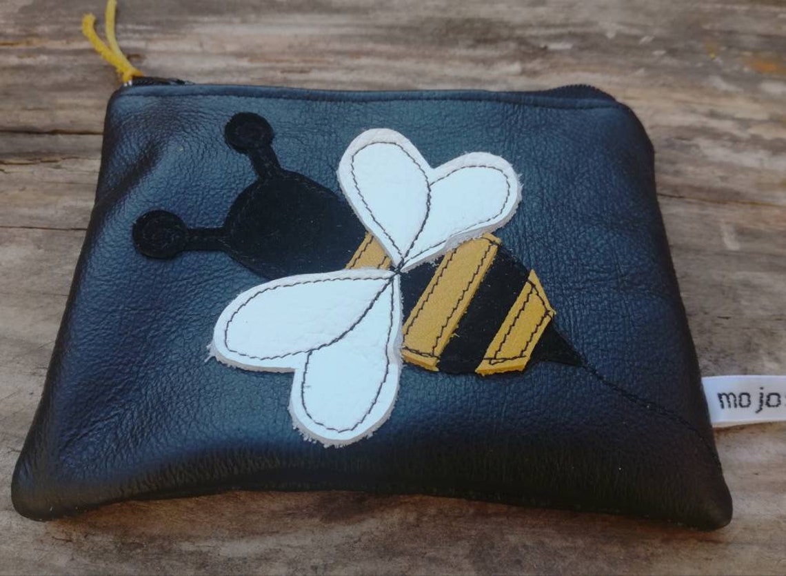 Handmade Bee Coin Purse Black Recycled Leatherbee Pursebee - Etsy UK