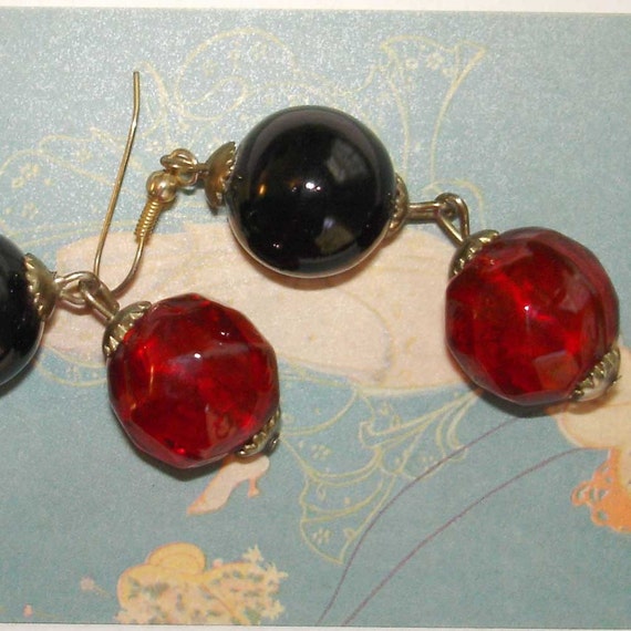 vintage dark eggplant purple & ruby red large round g… - Gem