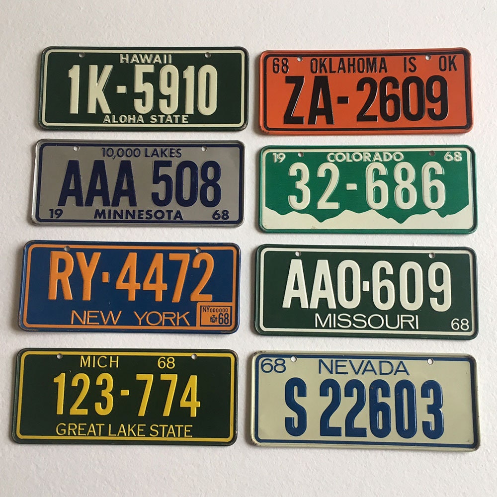 Vintage Bicycle Mini 1968 License Plates Set of 8 Retro Wheaties Cereal ...