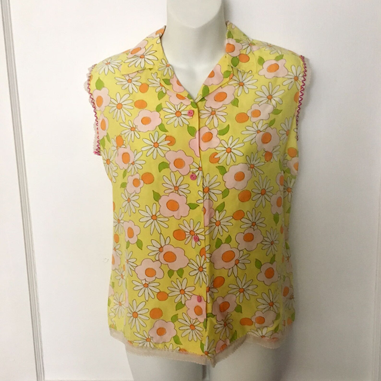 Unique Yellow Pink Orange Daisy Flower Print Rayon Rick Rack Lace Trim ...