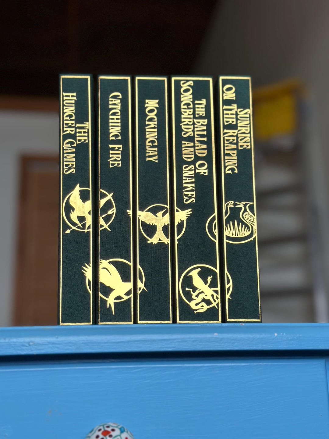 Handmade 'hunger Games' Book Rebind Set: Gold Foil & Green Cloth - Etsy
