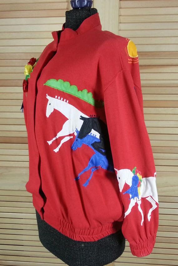 Vintage red horse derby jacket baseball style racing … - Gem