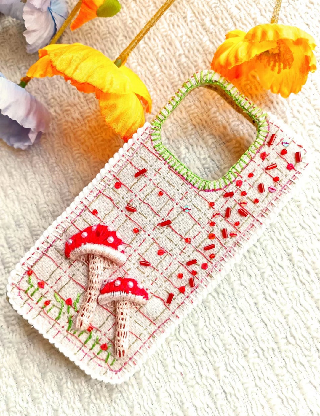Hand-embroidered 3D Red Mushroom Pattern Phone Case - Etsy