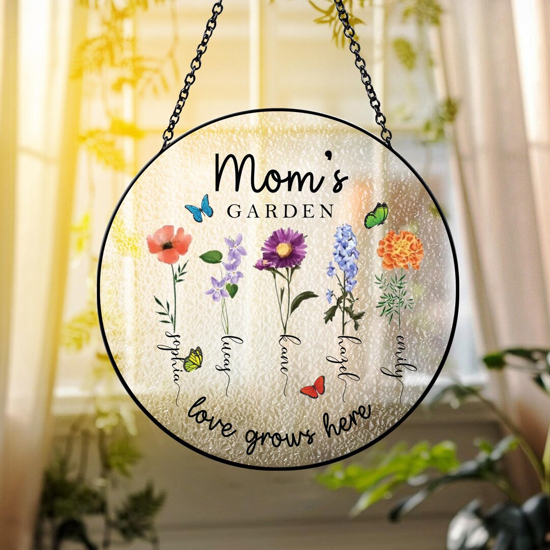 Custom Nana Birth Month Flower Stain Glass Suncatcher, Custom Grandma's ...