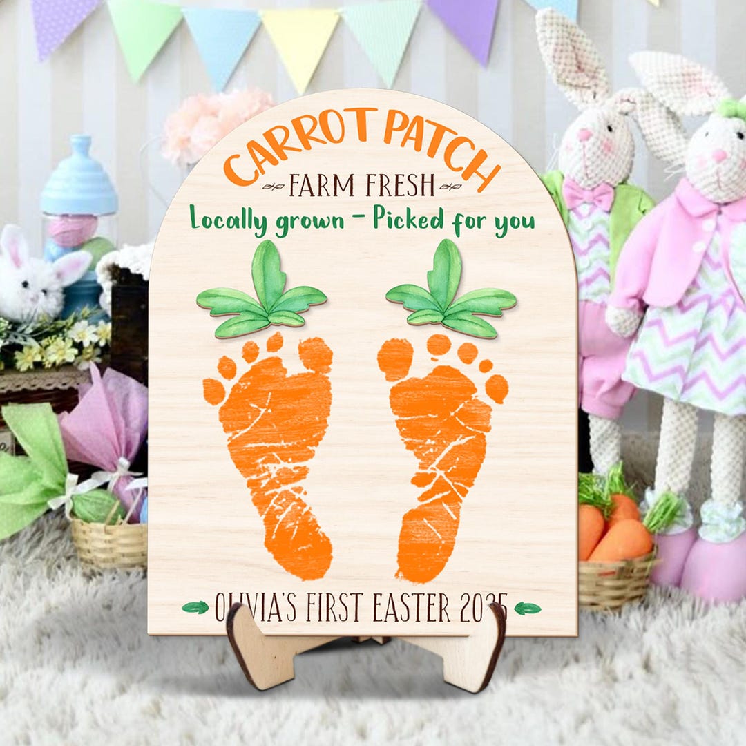 Custom Baby Footprint Carrot Patch Sign, Personalized Baby's First ...