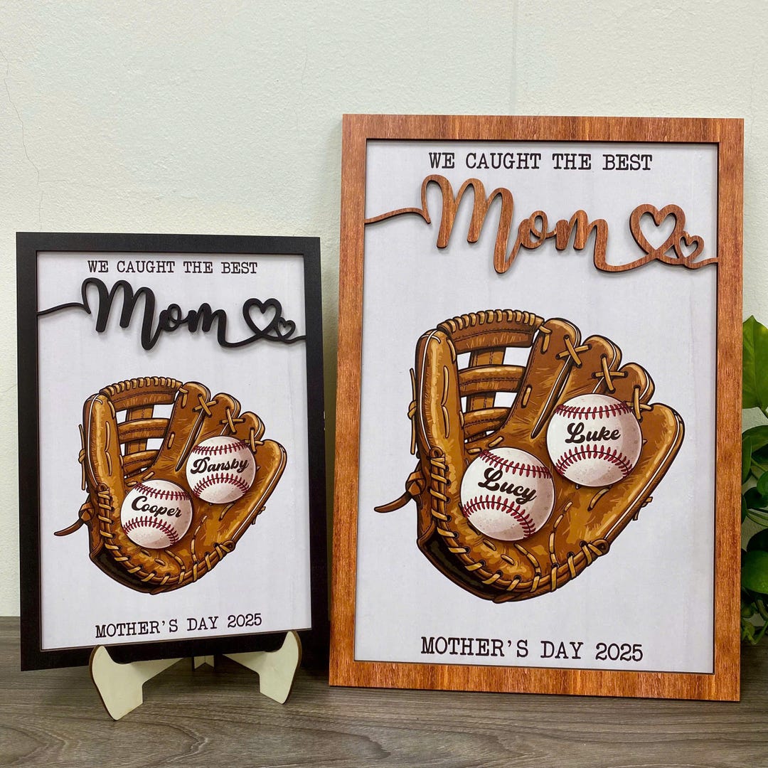 Personalized We Caught the Best Mom Wood Sign, Custom Baseball Mom With ...