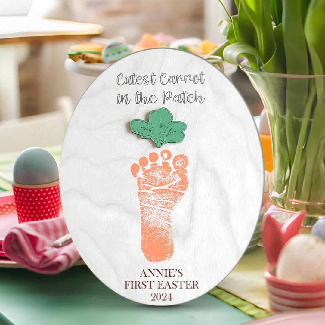 Custom Carrot Baby Easter Footprint Sign, My First Easter Craft, Carrot ...