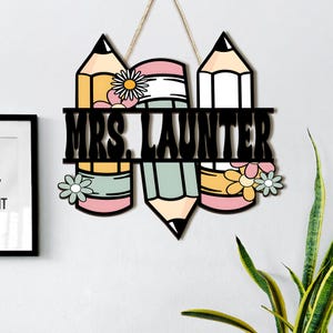 Personalized Teacher Door Sign, Pencil Name Frame, Back to School Gift ...