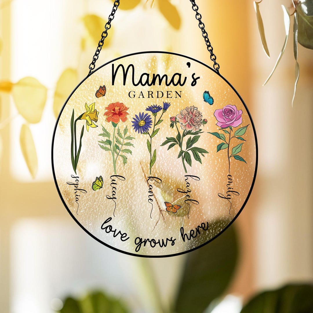 Personalized Birth Month Flower Stain Glass Suncatcher Grandma Gift ...