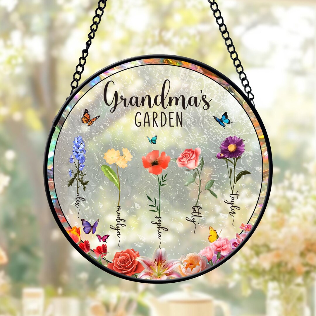 Custom Grandma's Garden Birth Flower Stain Glass Sign, Birth Flower ...